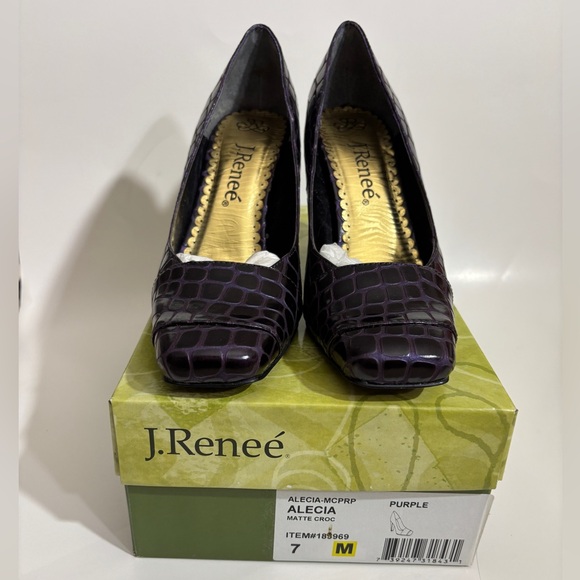 J.Renee | Shoes | Jrenee Alecia Purple Square Toe Croc Heel Pumps 7m ...